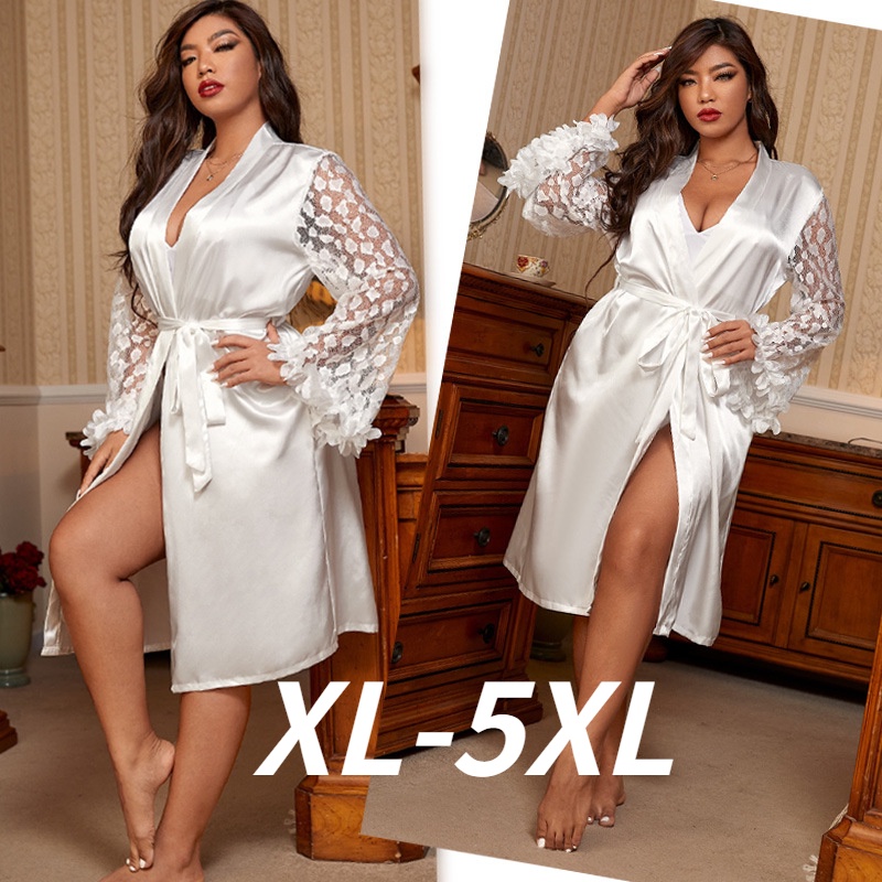 Plus Size XL-5XL Women Robe Sleep Robe Bath Robe Wedding Robe Bridal Robe Satin Robe Sleepwear ...