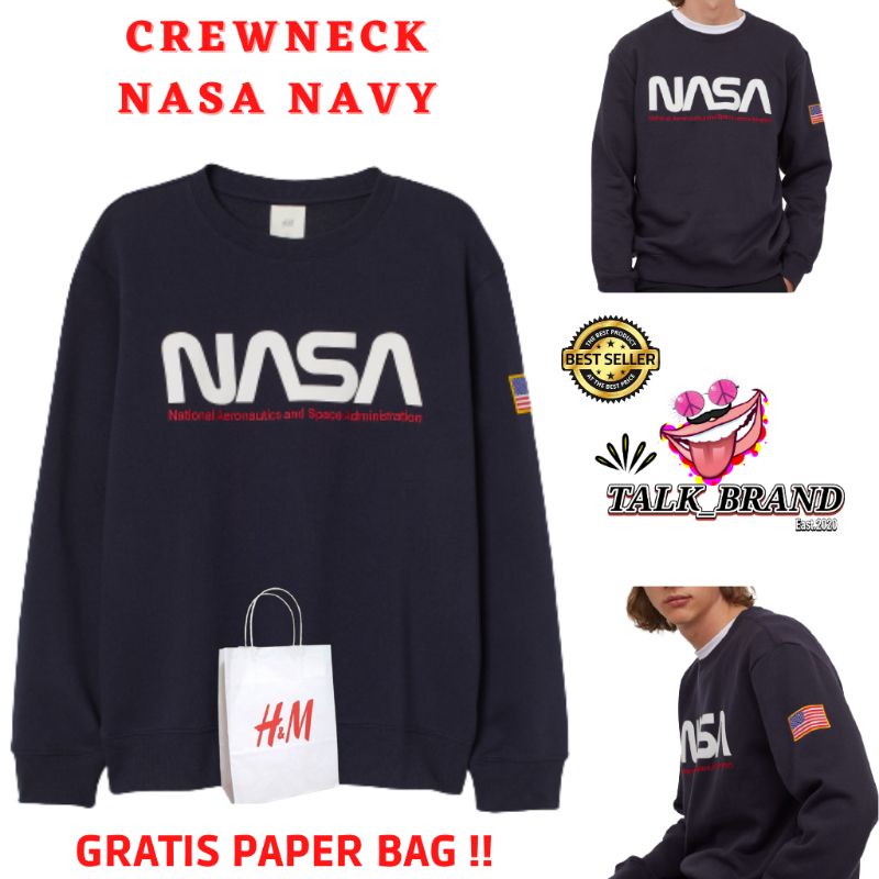 Crewneck h&m Nasa flag logo navy Sweater Hnm Nasa logo navy blue screen printing\embroidery ful ...