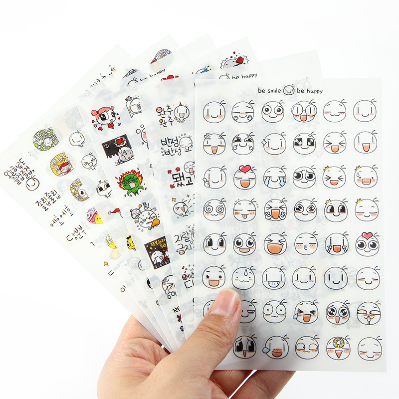 6 sheets Cute emoji PET Diary Journal Decorative Label Diary Stationery ...