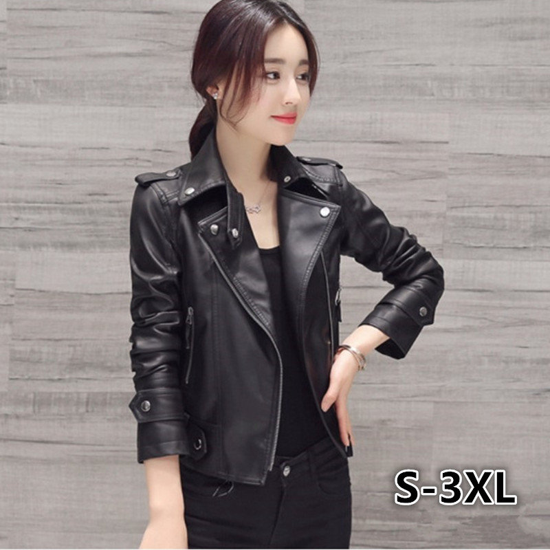 Plus Size XS-3XL Women PU Leather Jacket Fashion Spring Autumn Winter Slim Windbreaker ...