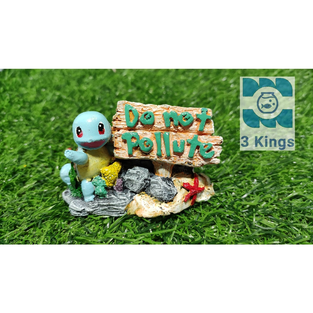(𝟑𝐊𝐈𝐍𝐆𝐒)SQUIRTLE w/ DO NOT POLLUTE SIGN BOARD AQUARIUM FIGURINE ...