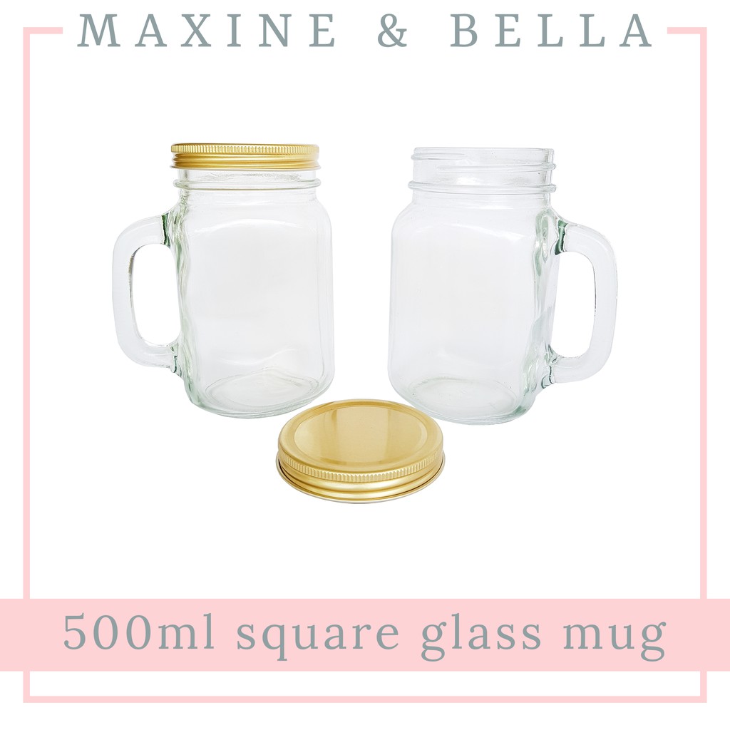(5 mugs) 500ml square glass jar mug / bubble milk tea mug | Shopee ...