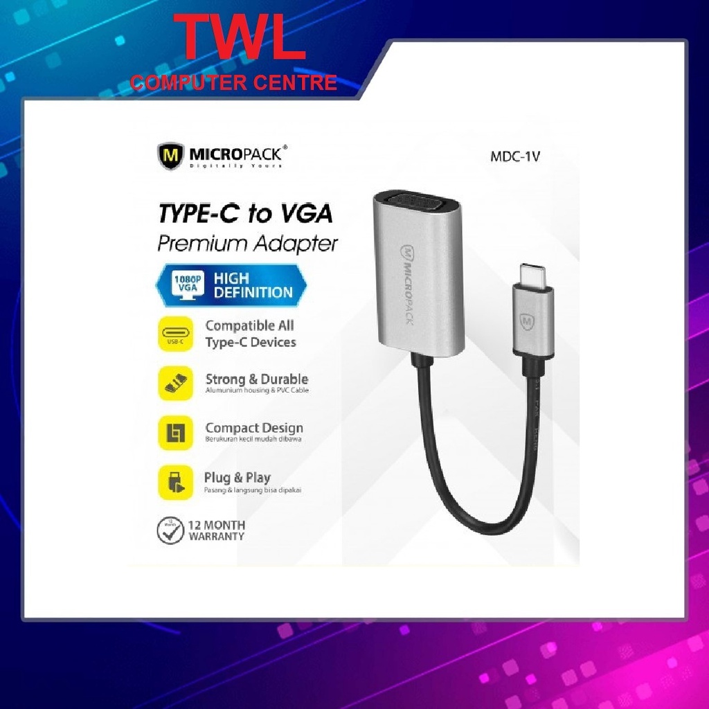 Micropack USB-C To VGA Adapter MDC1V(1Y Warranty) | Shopee Philippines