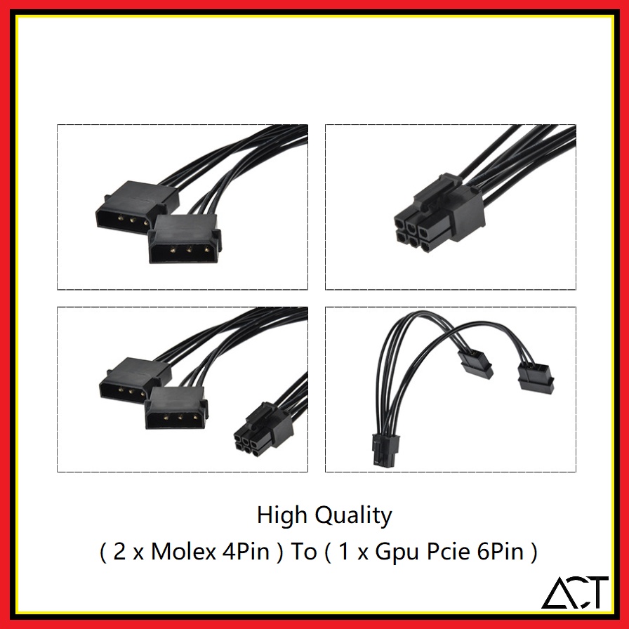 High Quality Gpu Pcie 6Pin Converter ( 2 x Molex 4Pin To 1 x Pcie 6Pin ...