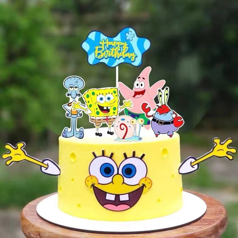 6pcs solid SpongeBob birthday cake decoration set, Pie Daxing octopus ...