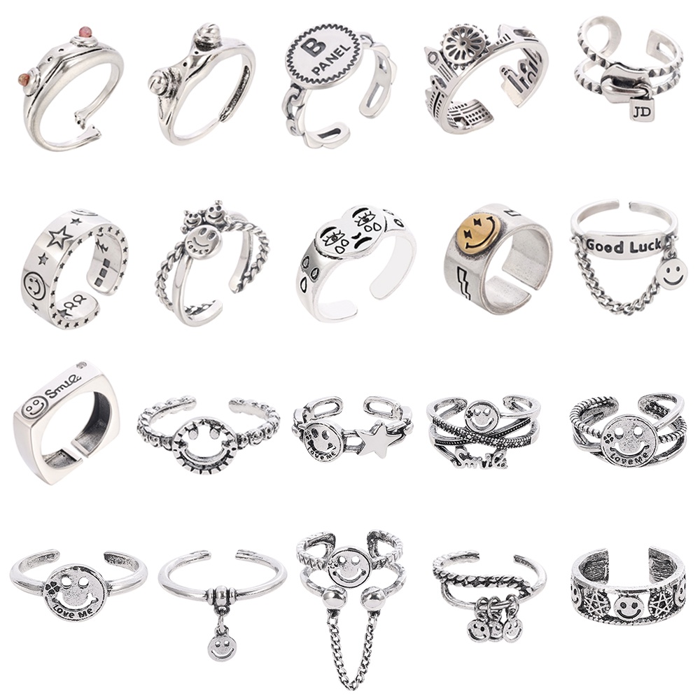 Unisex Vintage Adjustable Ring Ancient Color Happy Smiling Face Open ...