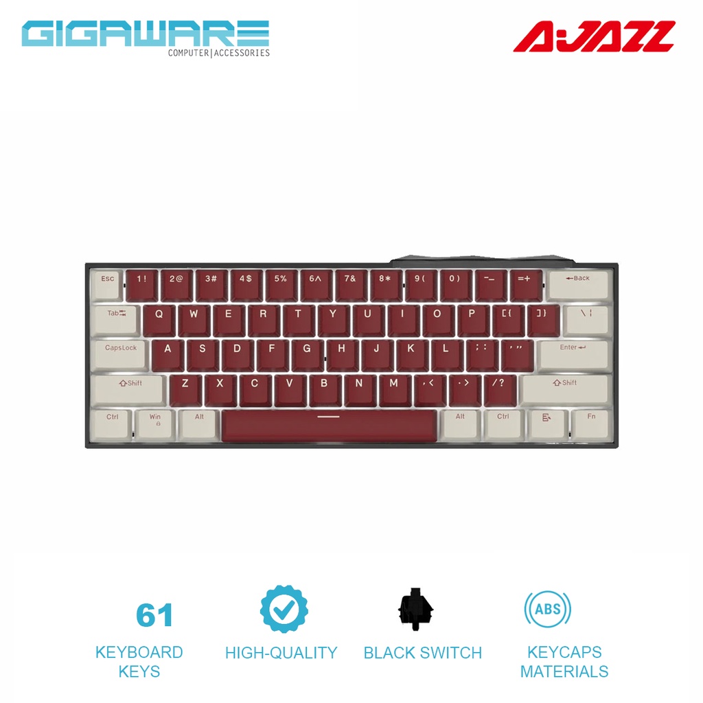 Ajazz K610T White Lights Three-Mode Compact 61 Key Mechanical Gaming ...