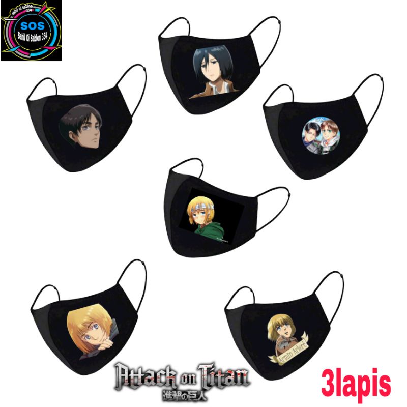 ATTACK ON TITAN Anime Mask Levi/ MIKASA/eren/Armin Arlert 3 ply fabric ...