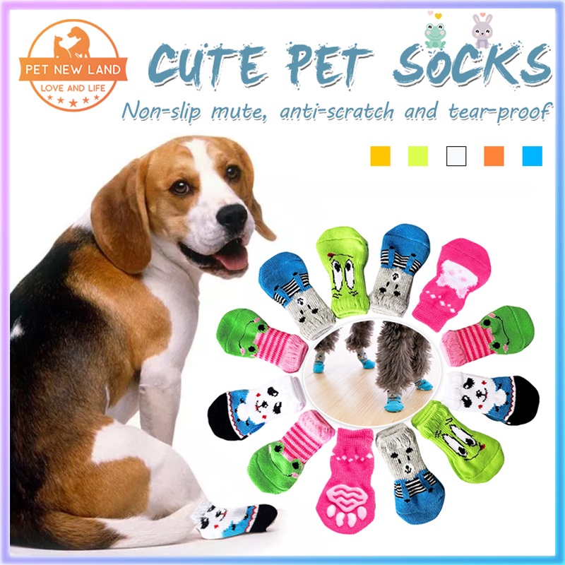 Pet Socks 4Pcs Protect puppy paws Anti-Slip Pet Supplies fit puppy and ...