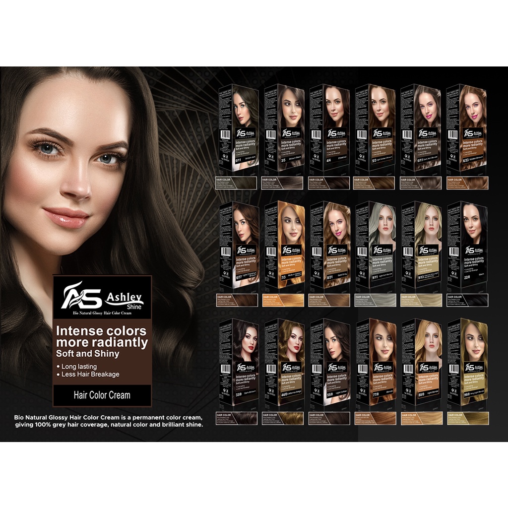 Ashley Shine Bio Natural Glossy Hair Color Cream Hair Dye Set 60mL Ash ...