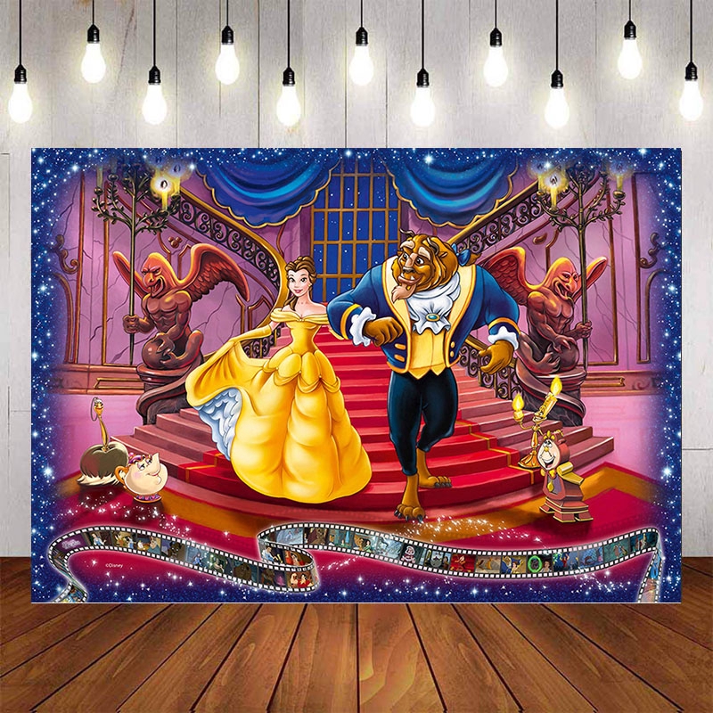 Beauty And The Beast Backdrops Yellow Princess Belle Palace Red carpet ...
