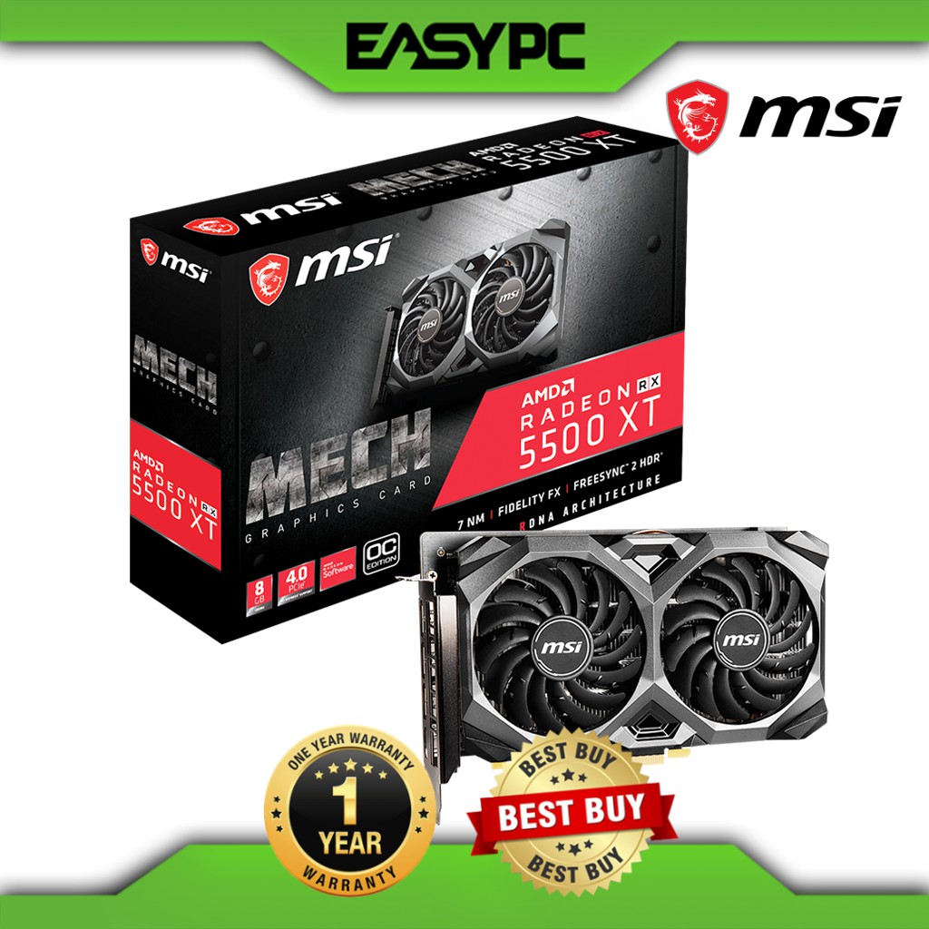 MSI RX 5500 XT OC Mech 8gb 128bit GDdr6 Gaming Videocard | Shopee ...