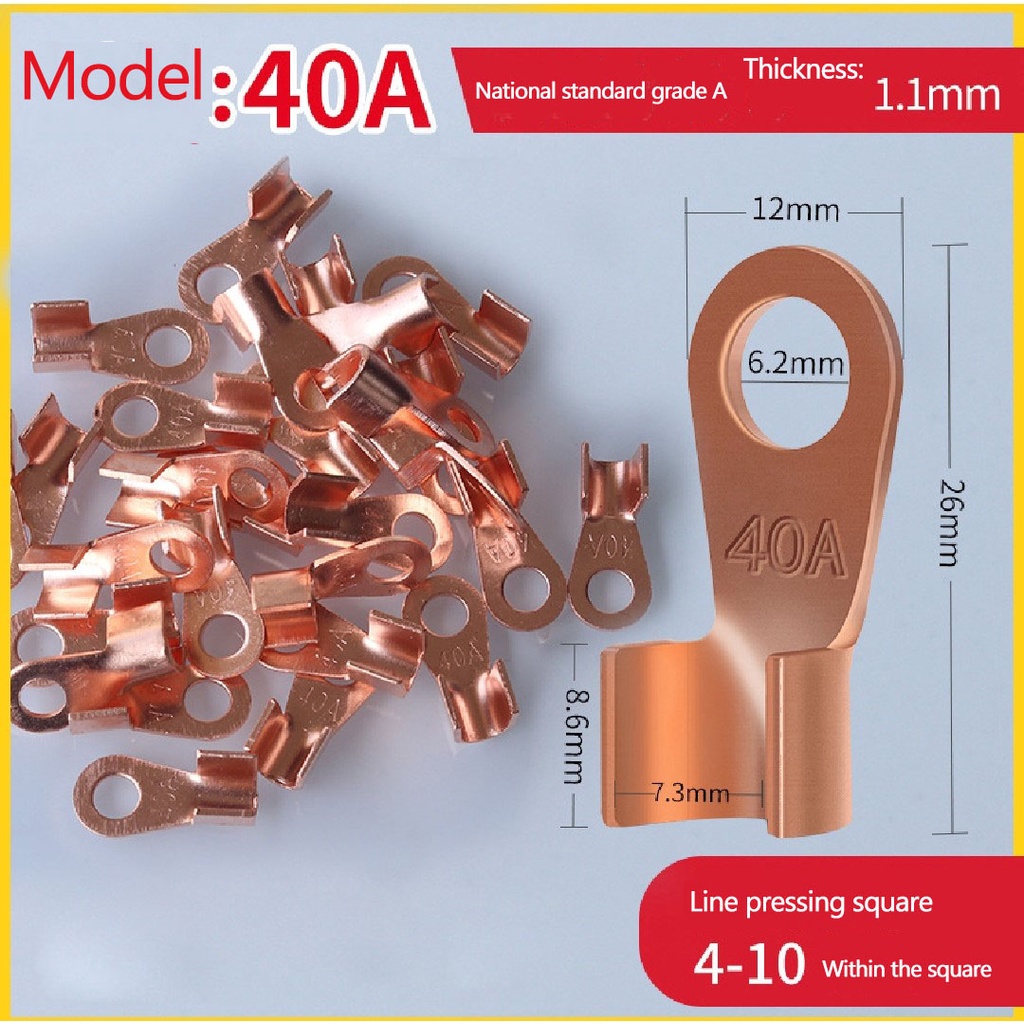 Pure copper ring Lug Terminals OT 10 20 30 40 50 60 80 100 to 500A Wire ...