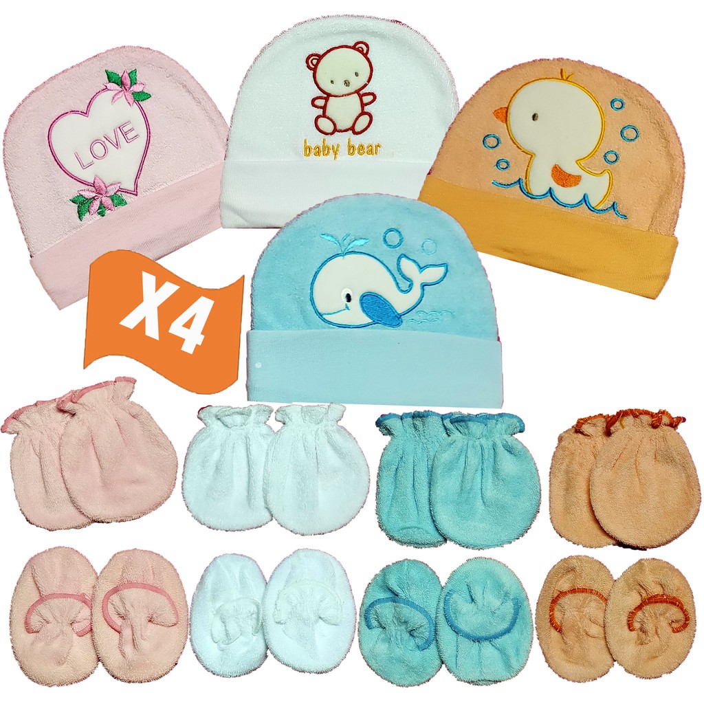 Hatta Newborn Baby Hat Gloves Socks Cotton 1 Pack 4 Sets | Shopee ...