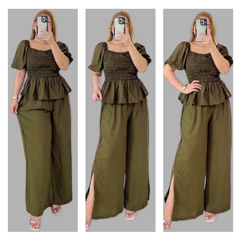 Plus Size XL Belinda Coords Smocking Top & Slit Pants | Shopee Philippines