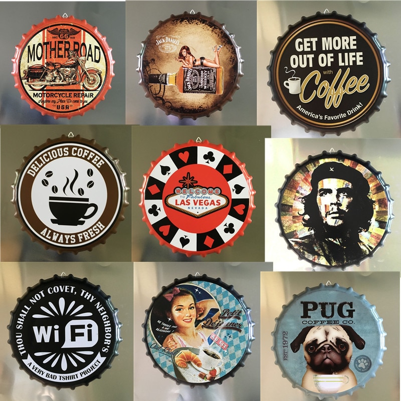 Beer Bottle Cap Signs Wifi No Smoking Warning Sign Retro Round Plate ...