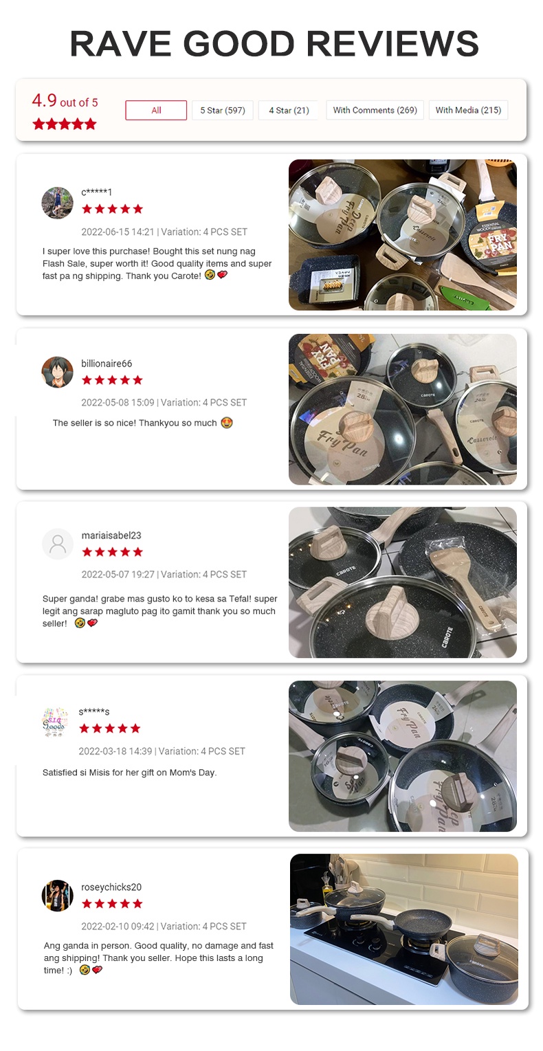 CAROTE Non Stick pan kitchen cookware set 7 pcs Kawali wok pot Die-Cast ...