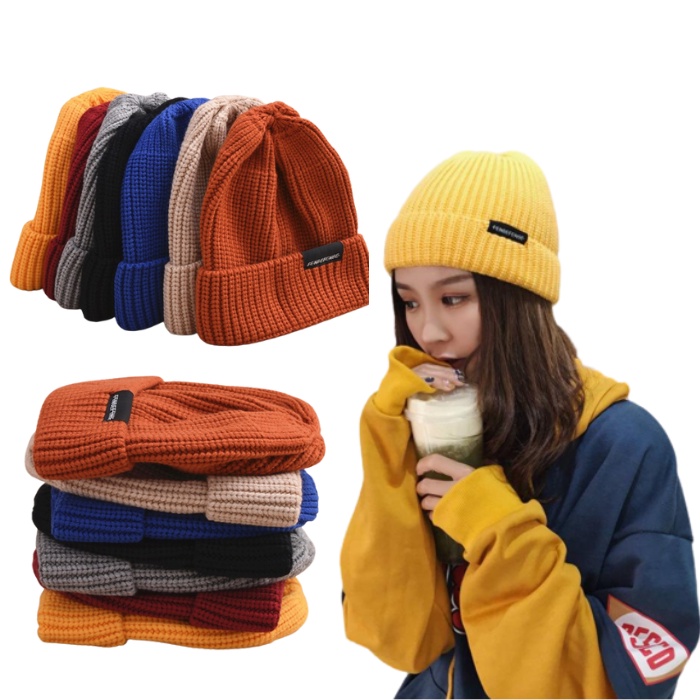 FENSEFENSE Knitted Beanie Hat Plain And Simple Bonnet Korean Style ...