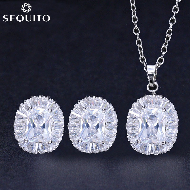 SEQUITO Fashion Korean Style Jewelry Set Cubic Zirconia Crystal Pendant ...