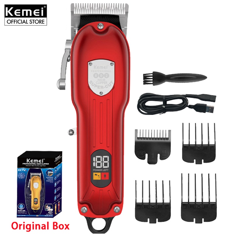 Kemei Powerful Professional Hair Clippers for Men All Metal Cordless Trimmer Red Km-802 10w ...