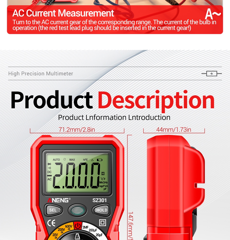Aneng Sz301 Digital Profesional Multimeter Voltage Resistance ...