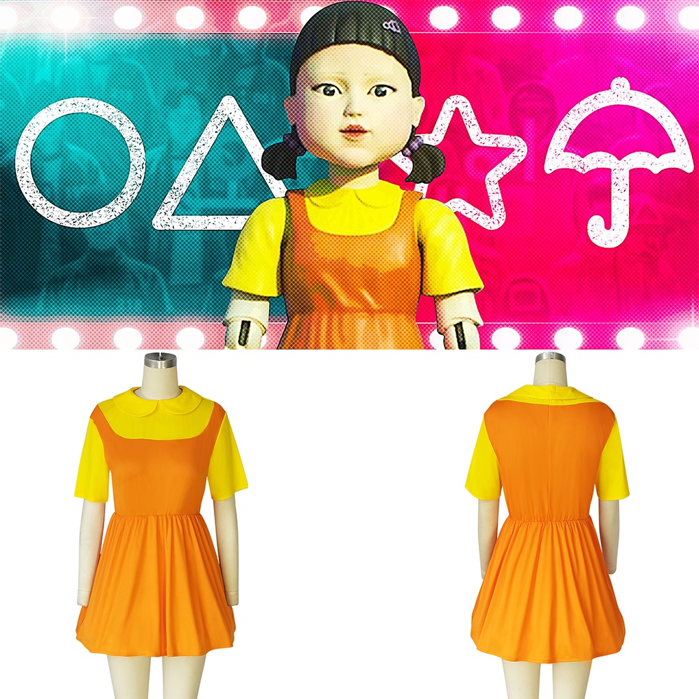 COD Girls Game Squid Cosplay Outfit Kids Robot Doll Costumes Halloween 123 Wooden Man Girl Game ...