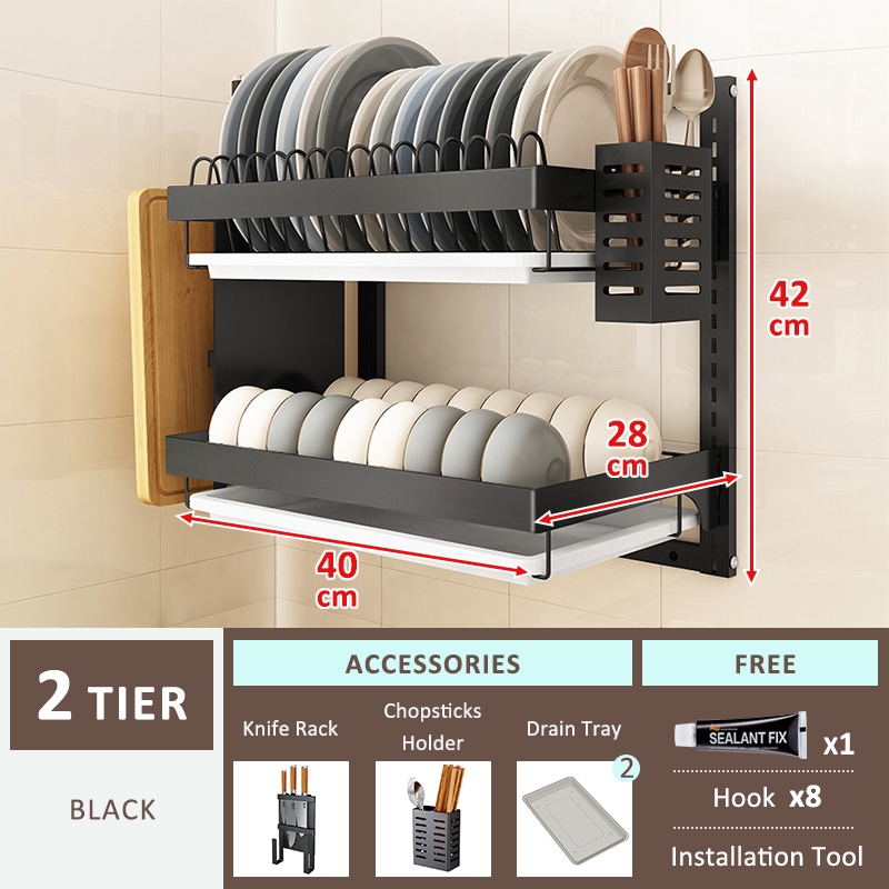 Lifinity 2/3 Tier⭐Adjustable⭐Dish Rack Wall Mount Stainless Steel ...