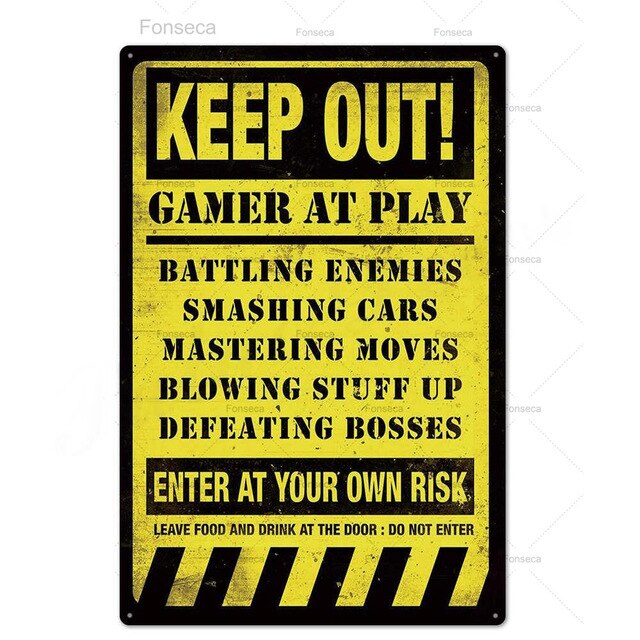2020 Funny Game Metal Sign Tin Sign Gamer At Work Sign Retro Signs Wall ...