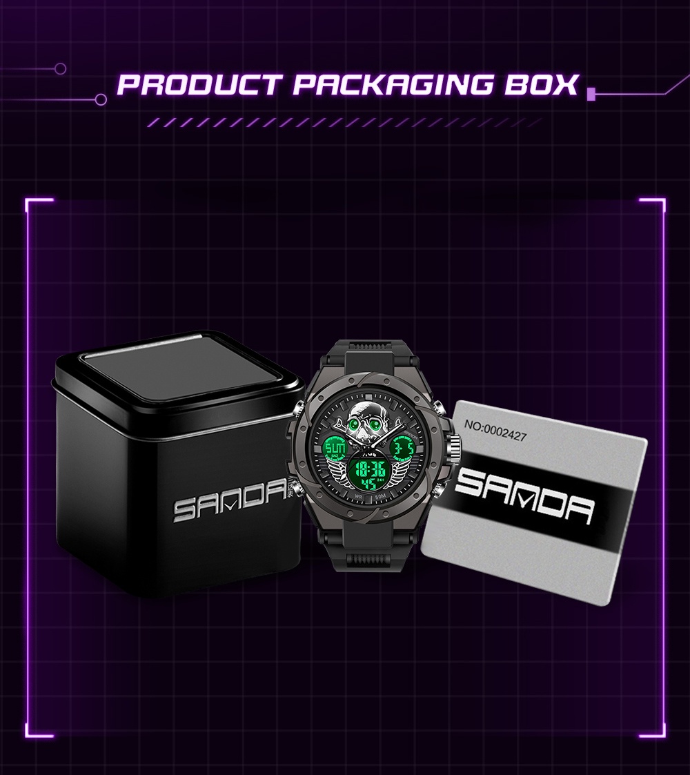 SANDA Brand Digital Watch Man 2 Time Quartz Electronic Watches ...