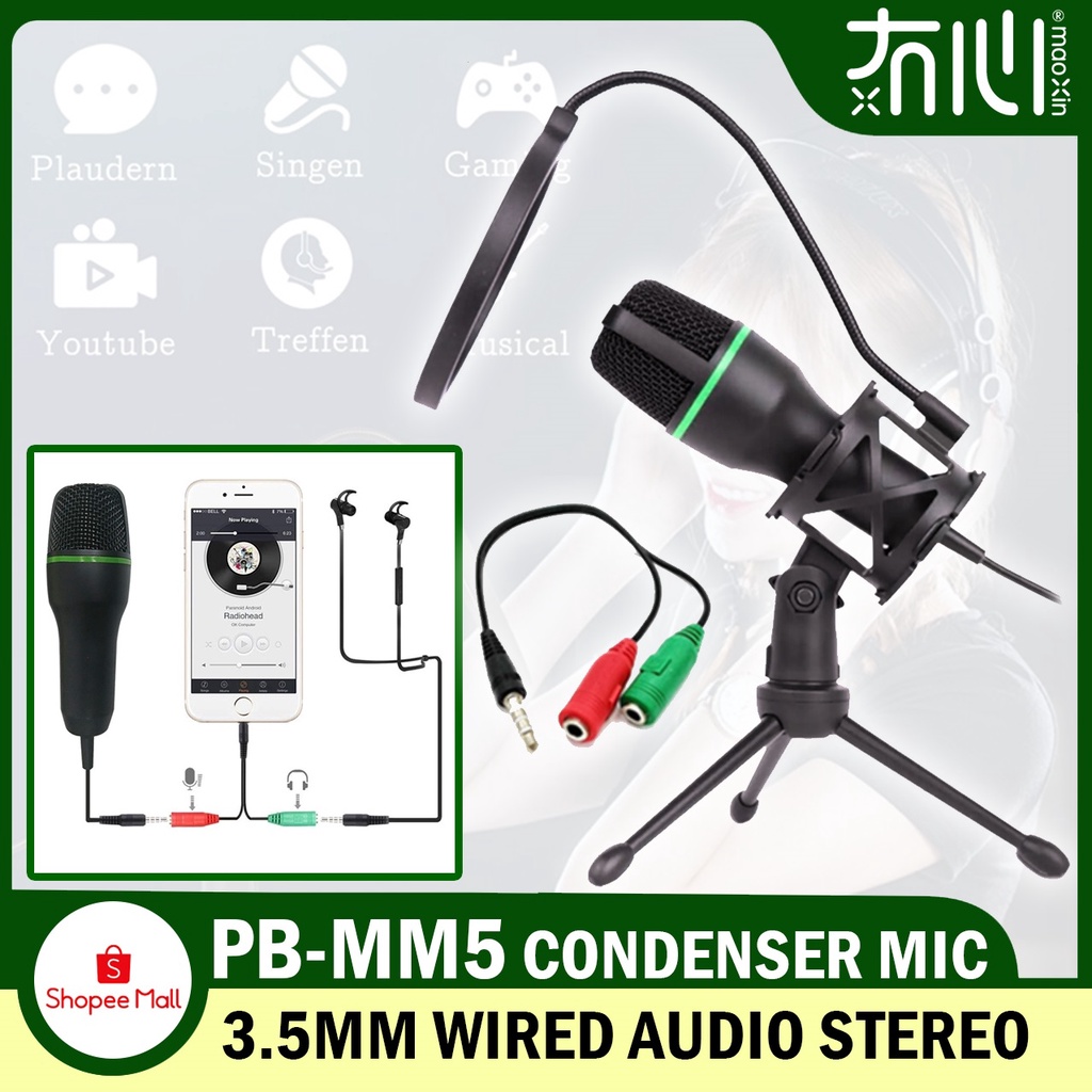 3.5mm Audio Wired Stereo Microphone PB-MM5 Studio Recording Capacitor ...