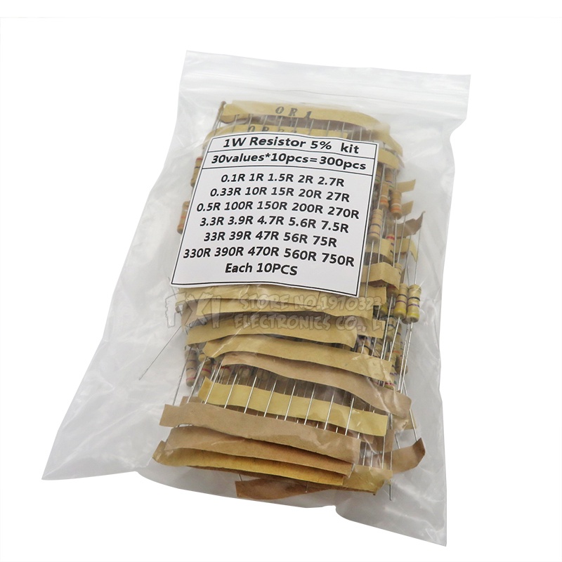 300PCS Resistor Kit 1W 5% 30values X 10PCS Carbon Film Resistance 0.1 ...