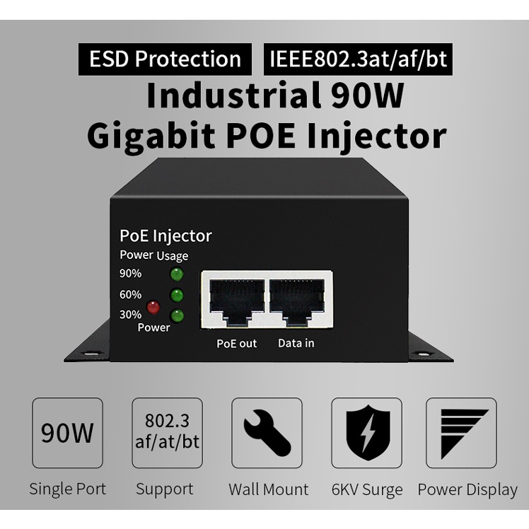 90W Gigabit POE Injector + IEEE802.3BT Ethernet Switch Power Supply For ...