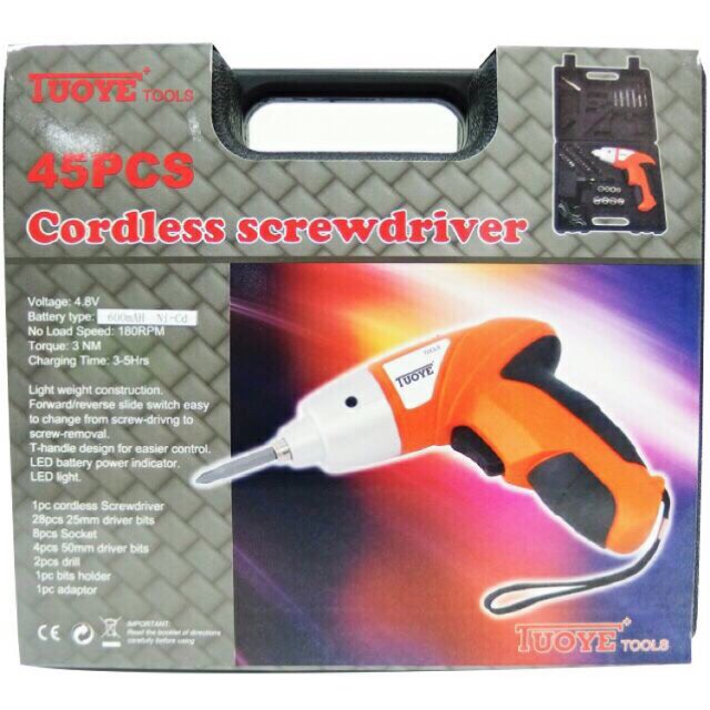 Touye Tools Set Of 45 pcs Cordless Screwdriver Clothes Line | Shopee ...