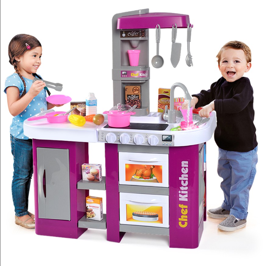 Simulation large kitchen table toy set children's meal kitchen light ...