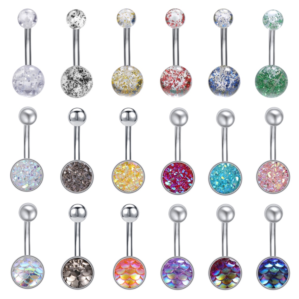 1 Pc Acrylic Belly Rings 7 Colors Navel Piercings Stainless Steel Belly ...