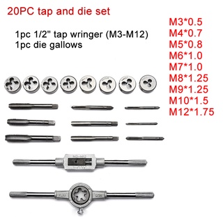 20PCS Adjustable Tap and Die Set Hand Tap Wrench threader Metric Threading Tool Set 6/7/8 ...