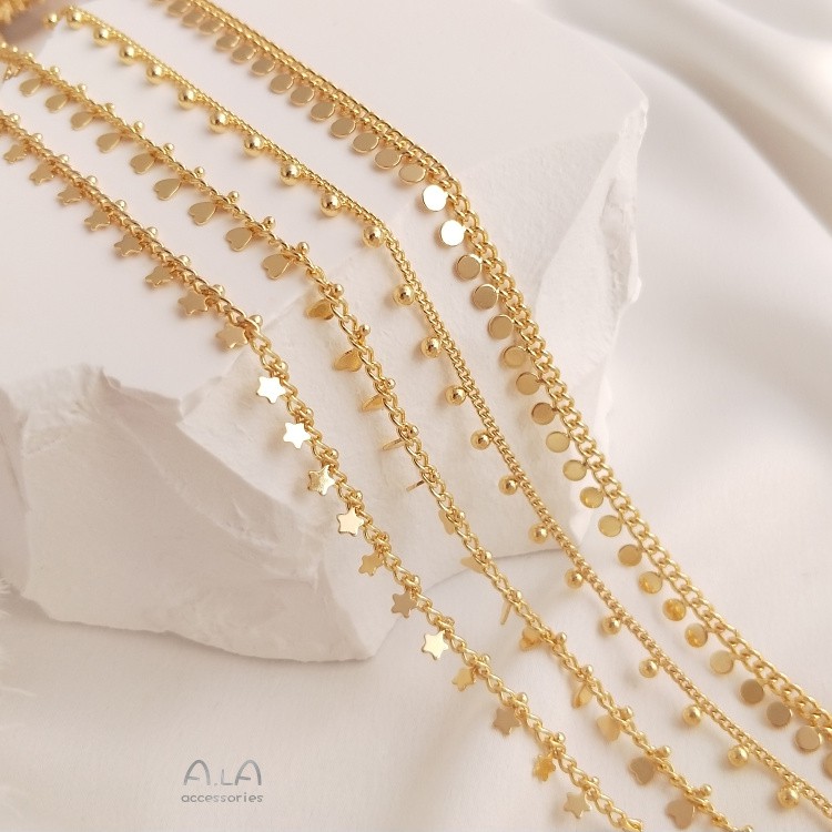 Color-preserving Korean copper chain 14K gold-clad hanging round bead ...