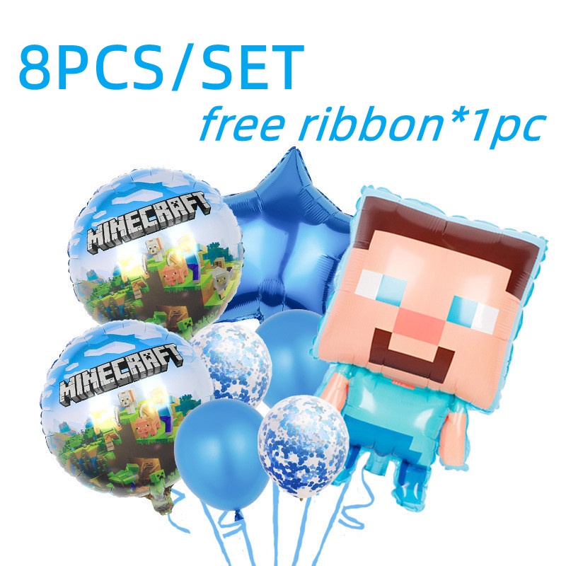 8PCS Minecraft Theme Latex Balloons Party Decorations Aluminum Foil ...