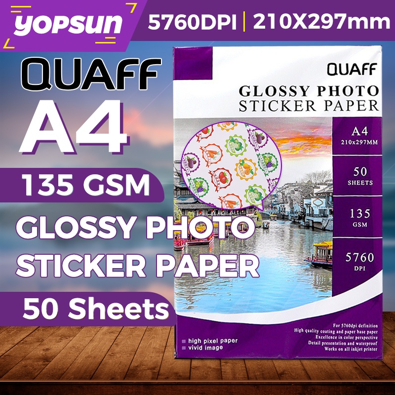 Quaff Photo Sticker Paper Glossy 135Gsm A4 Size 50Sheets | Shopee ...