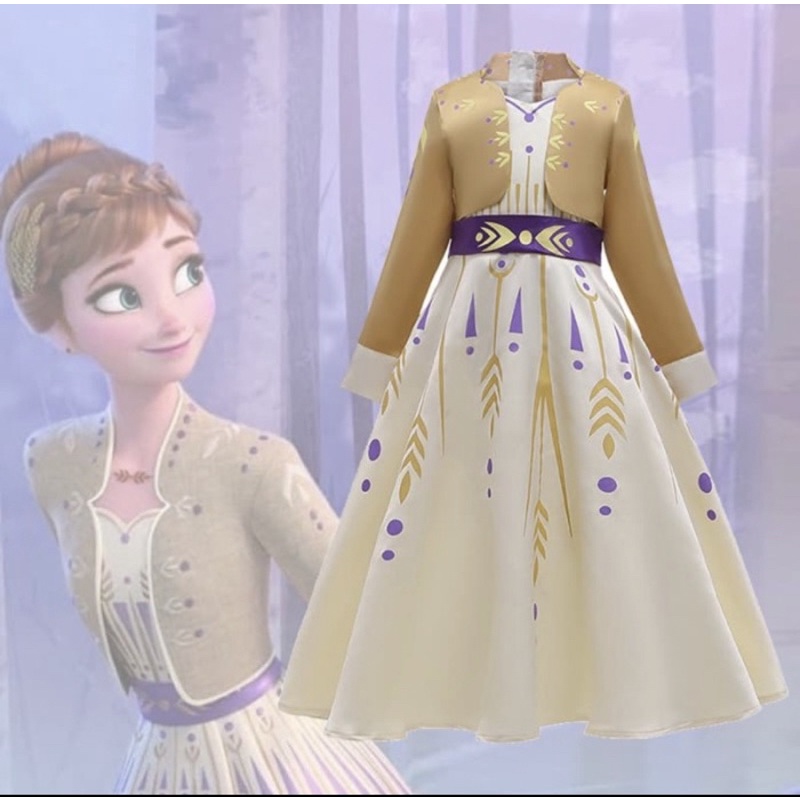 Anna frozen 2 yellow frozen princess dress Costume frozen | Shopee ...