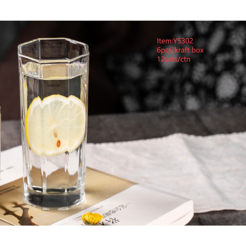 DELISOGA Deli Glassware 6pcs Set Clear 260ml Y5302 Drinking Water Juice ...