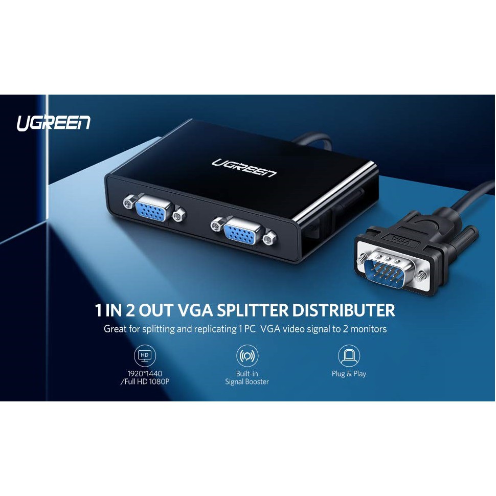 2 Port VGA Splitter Cable Converter Laptop Projector HDTV Monitor ...