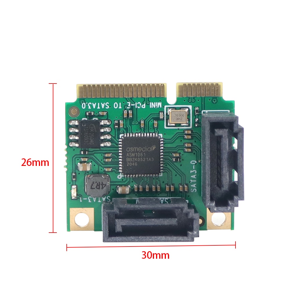 Add On Cards Mini PCI-E PCI Express to 2 Ports SATA 3.0 Converter Hard ...