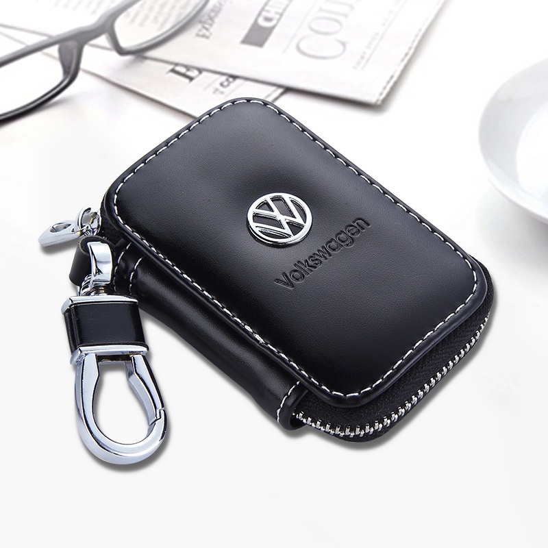 PU Leather Car Key Bag Black Key Protect Case Car Logo Zip Key Holder ...