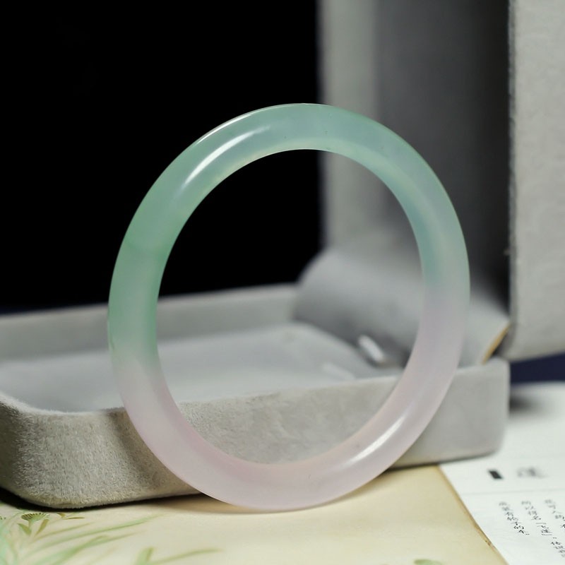 Ice jade bracelet female light color thin round beauty bracelet jade ...