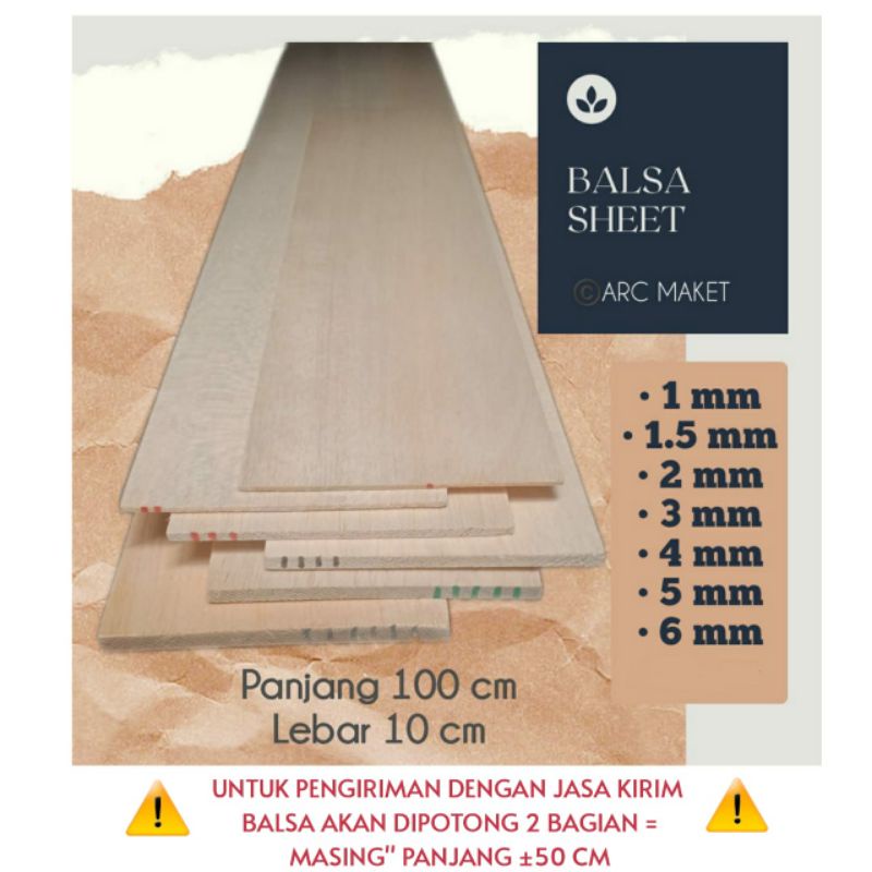 BALSA WOOD SHEET (SHEET) LENGTH 100 CM THICKNESS 1 MM, 1.5 MM, 2 MM, 3 ...