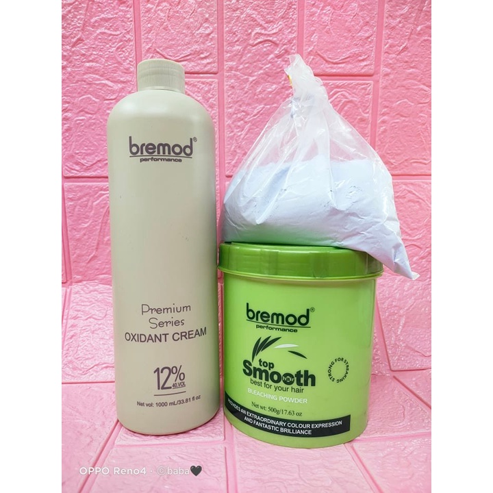 BREMOD BLEACHING POWDER + BRMEOD PREMIUM OXIDIZING CREAM 1000ML - 1 SET ...