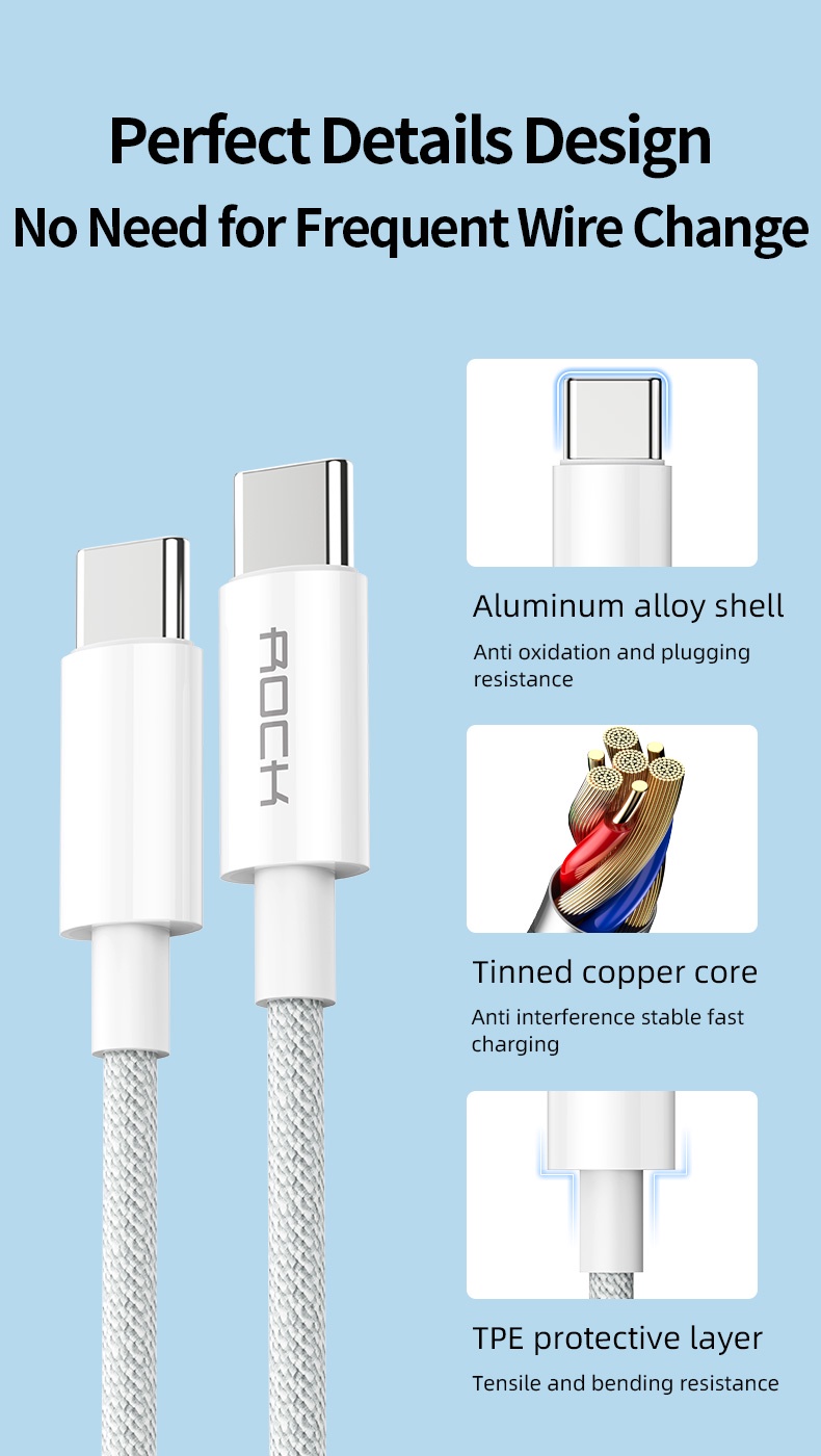 Rock Space R6 Type C to Type C 100W PD Fast Charging Cable 100cm 200cm ...