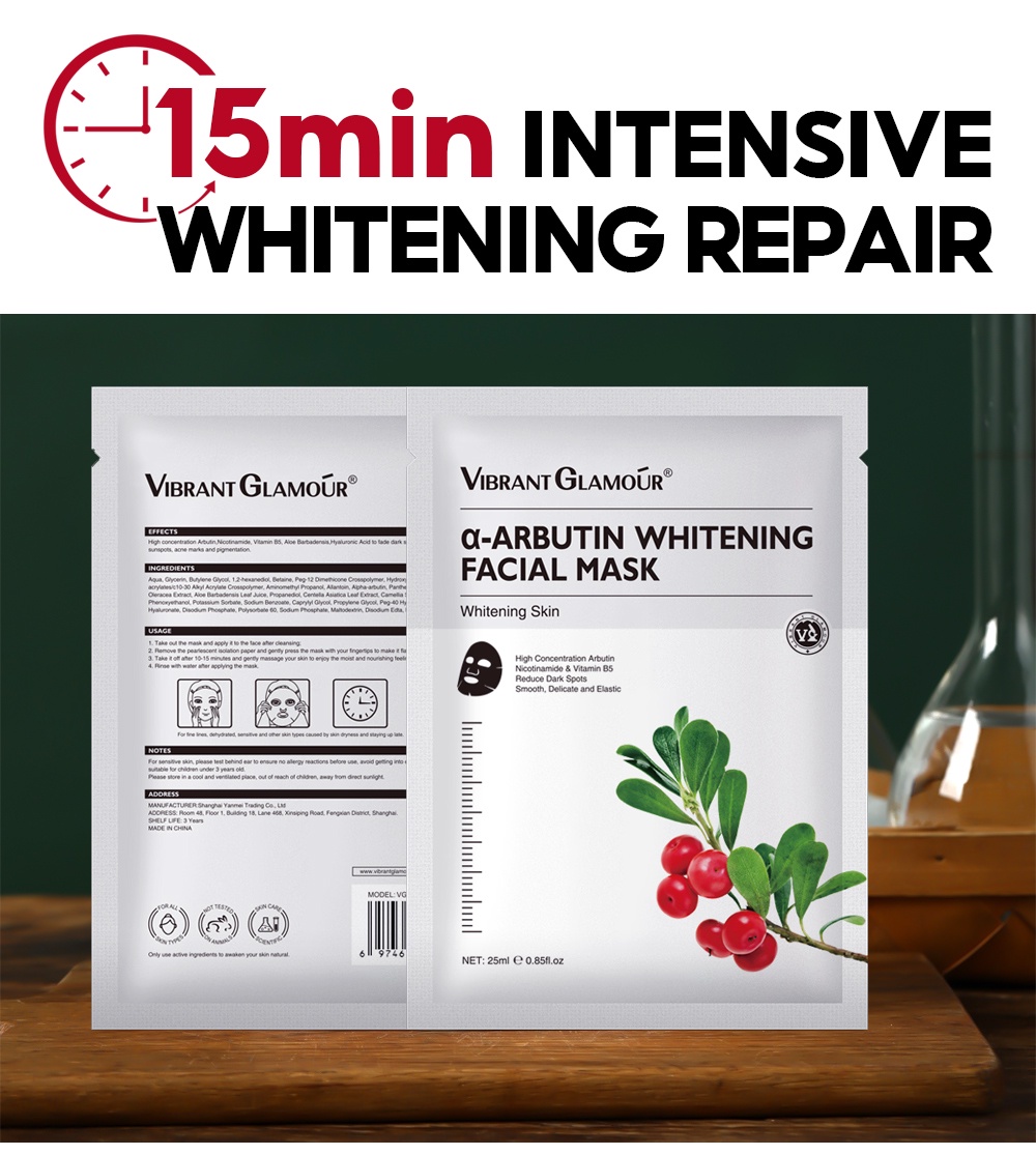 VIBRANT GLAMOUR α-Arbutin Whitening Facial Mask Instant Brightening ...
