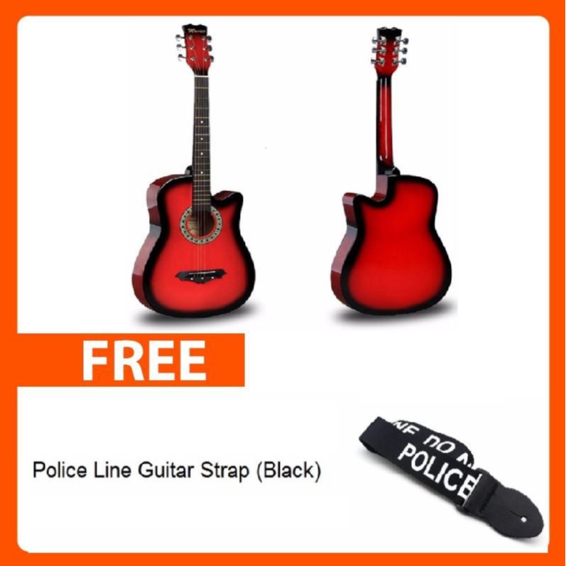 Mavies 38 inch Acoustic Guitar Red Color With Trusrod Free Police Line ...